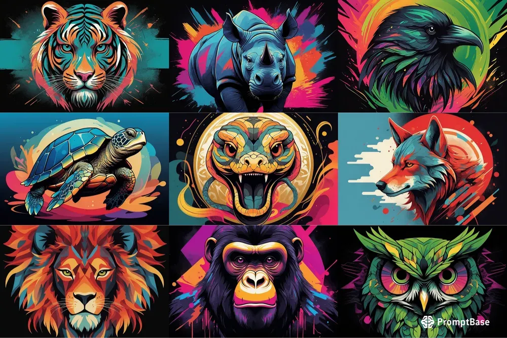 Tshirt Bright Bold Animals Leonardo Ai Prompt | PromptBase
