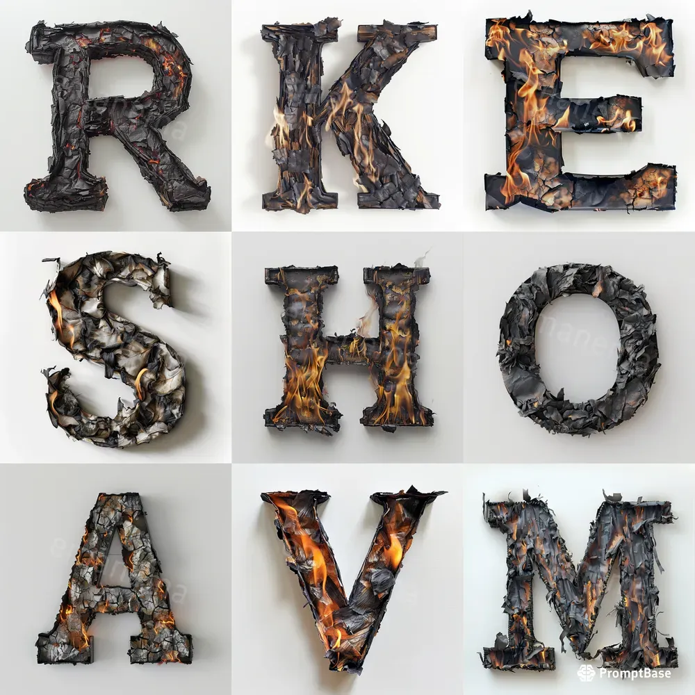 Burnt Paper Letters Midjourney Prompt | PromptBase