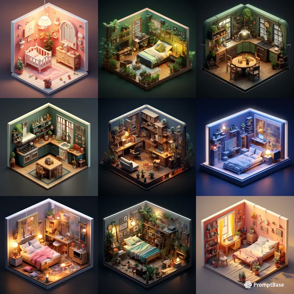 3D Isometric Rooms Midjourney Prompt | PromptBase