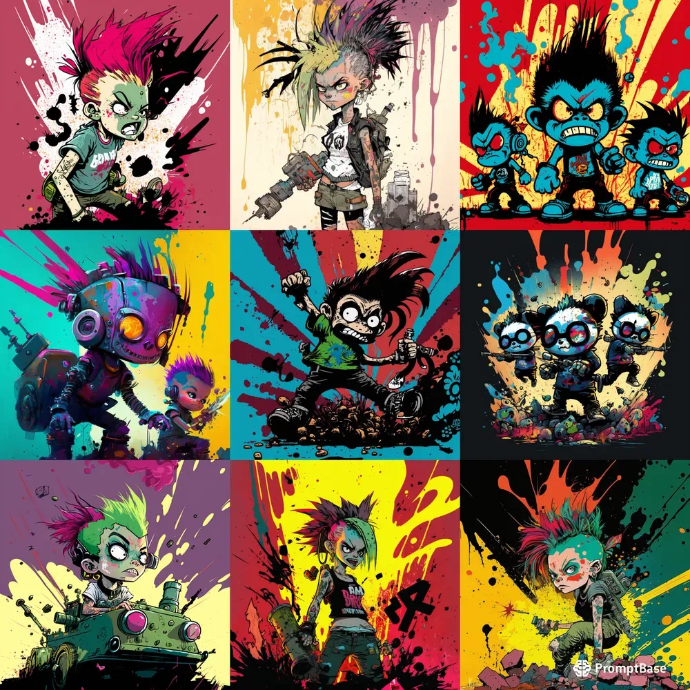 Punk Comic Book Action Art With Paint Splatter Midjourney Prompt ...