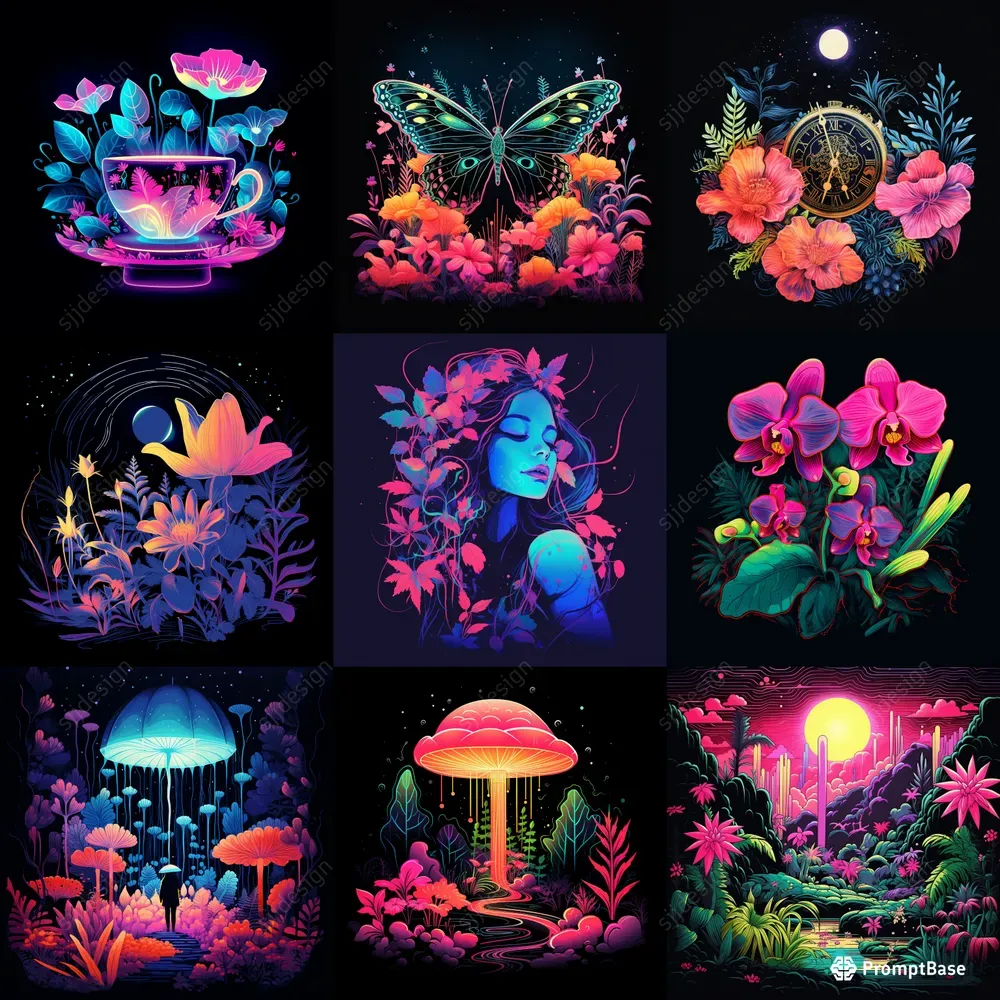 Fluoro Flora Neon Nature Art Midjourney Prompt | PromptBase