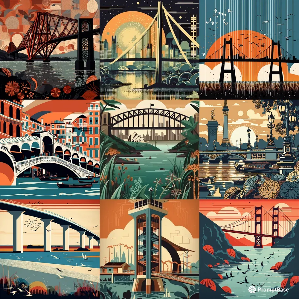 Iconic World Famous Bridge Posters Midjourney Prompt | PromptBase
