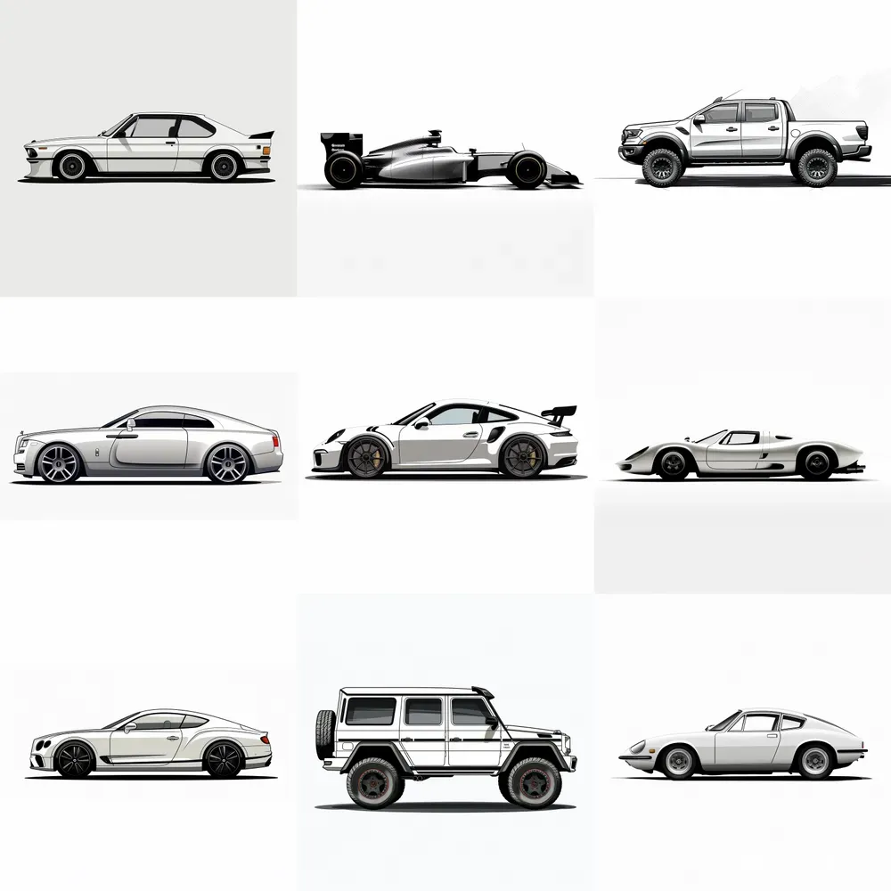 Minimalist Sketches Of Cars Midjourney Prompt | PromptBase