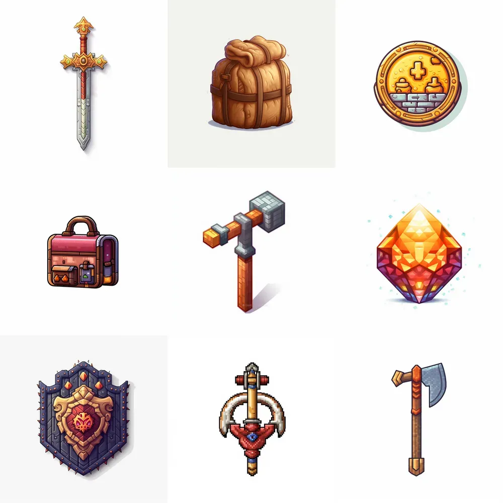 Awesome Retro Pixel Art Game Assets Midjourney Prompt | PromptBase