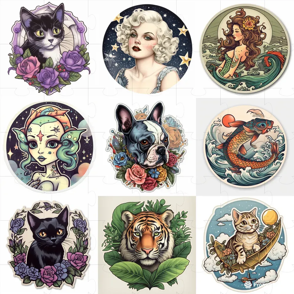 Vintage Tattoo Stickers Midjourney Prompt | PromptBase