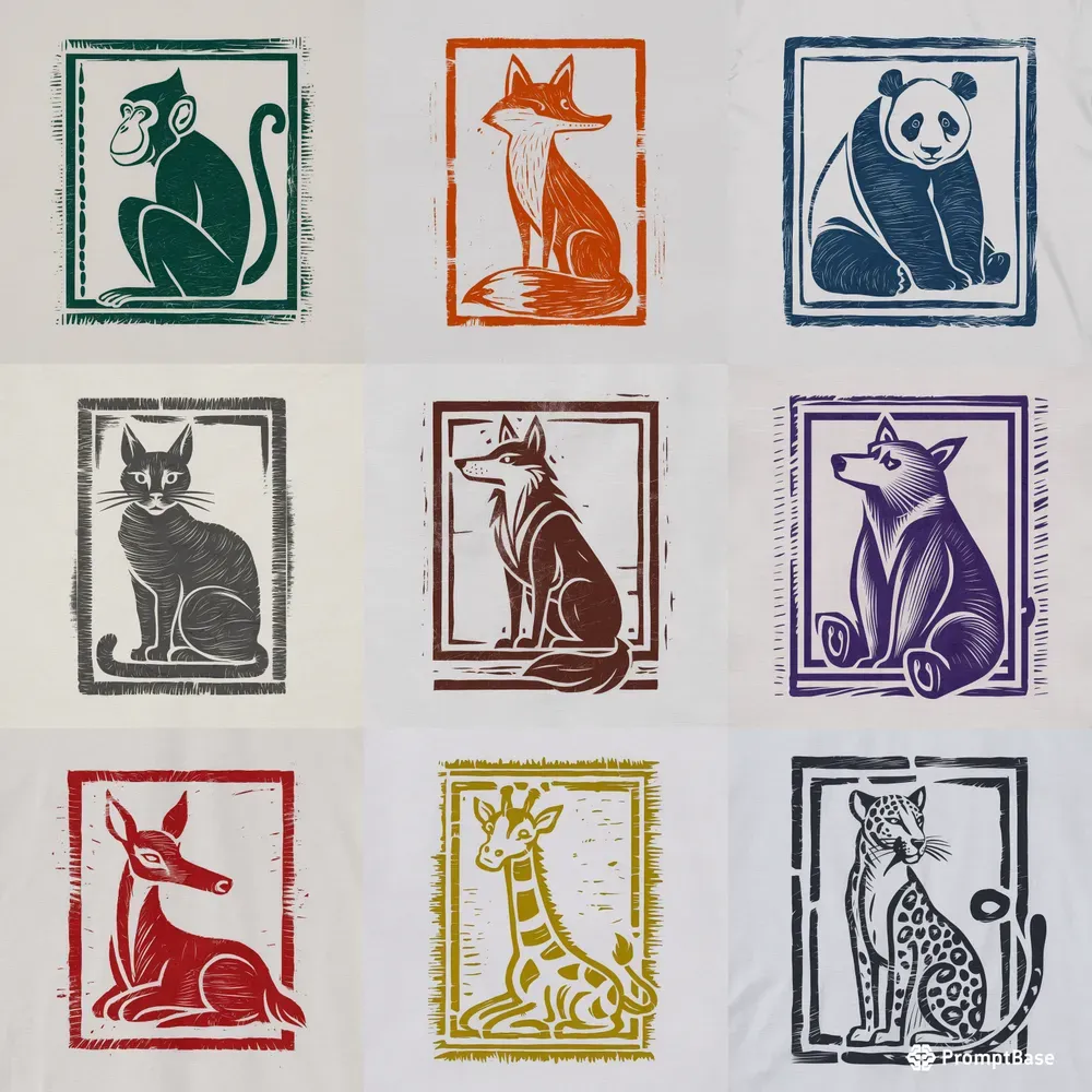Linocut Style Animals Tshirt Designs DALL·E Prompt | PromptBase