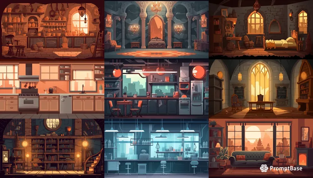 2D Platformer Game Interior Backgrounds Midjourney Prompt | PromptBase