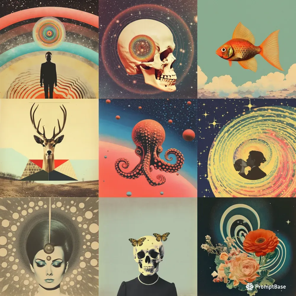 Retro Album Cover Collages Midjourney Prompt | PromptBase