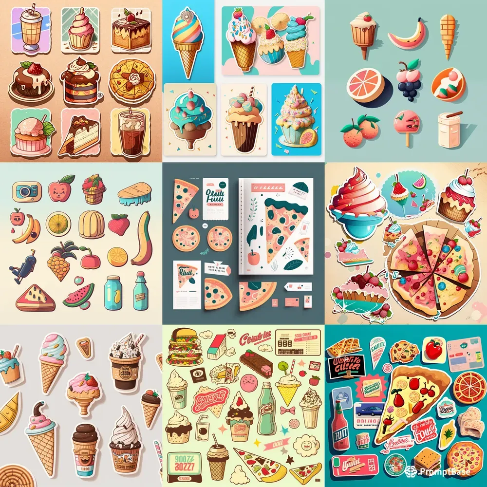 Retro Food Stickers Collections Midjourney Prompt | PromptBase