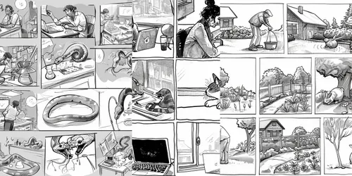 Dynamic Storyboard Sketches Midjourney Prompt | PromptBase