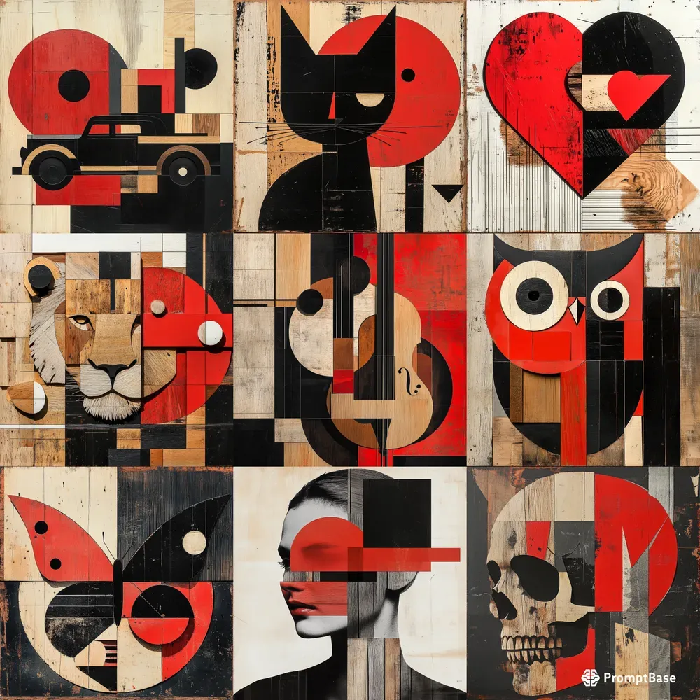 Geometric Wood Cut Constructivist Collag Midjourney Prompt | PromptBase