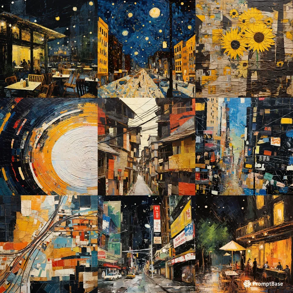 Bradford Vangogh Dense Collage Fusions Midjourney Prompt | PromptBase