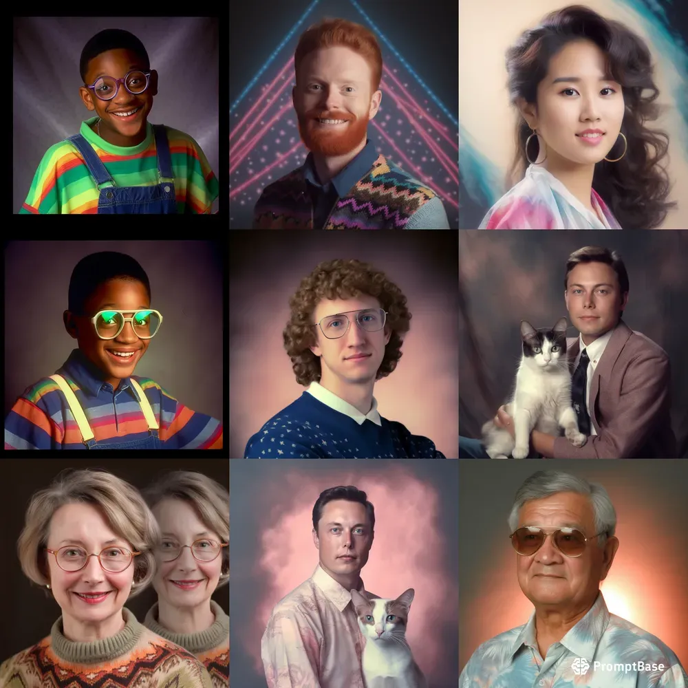 Your Photos As Awkward 80s Portraits Midjourney Prompt | PromptBase