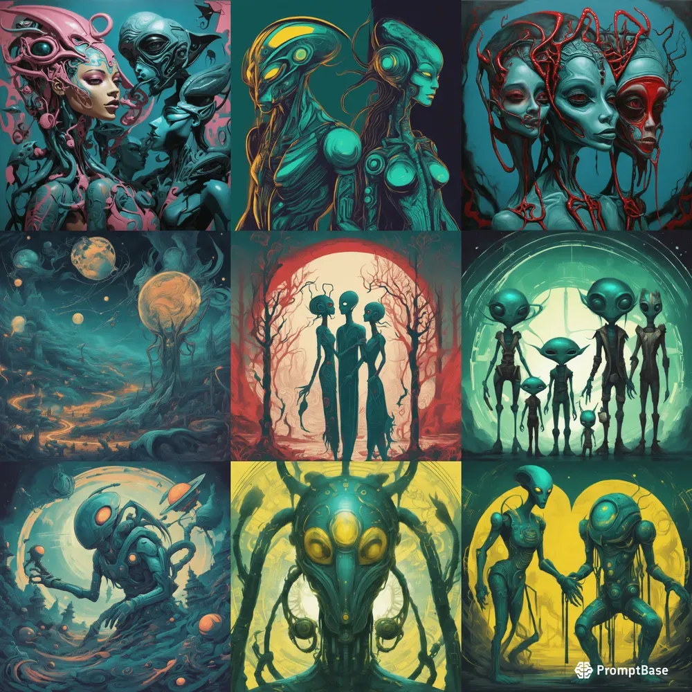 Clockpunk Aliens Surreal Folk Art Stable Diffusion Prompt | PromptBase