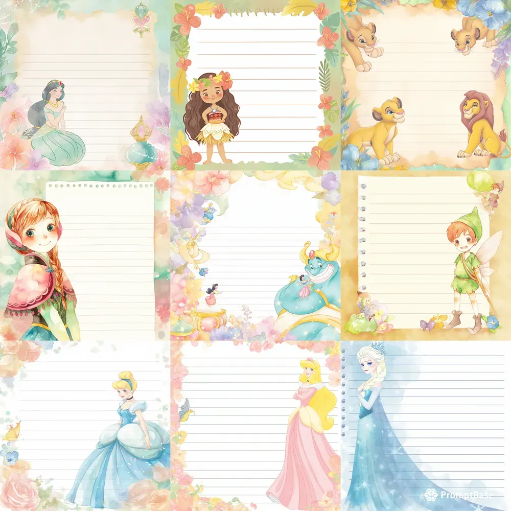 Disney Characters Memo Pad Notepads Midjourney Prompt | PromptBase