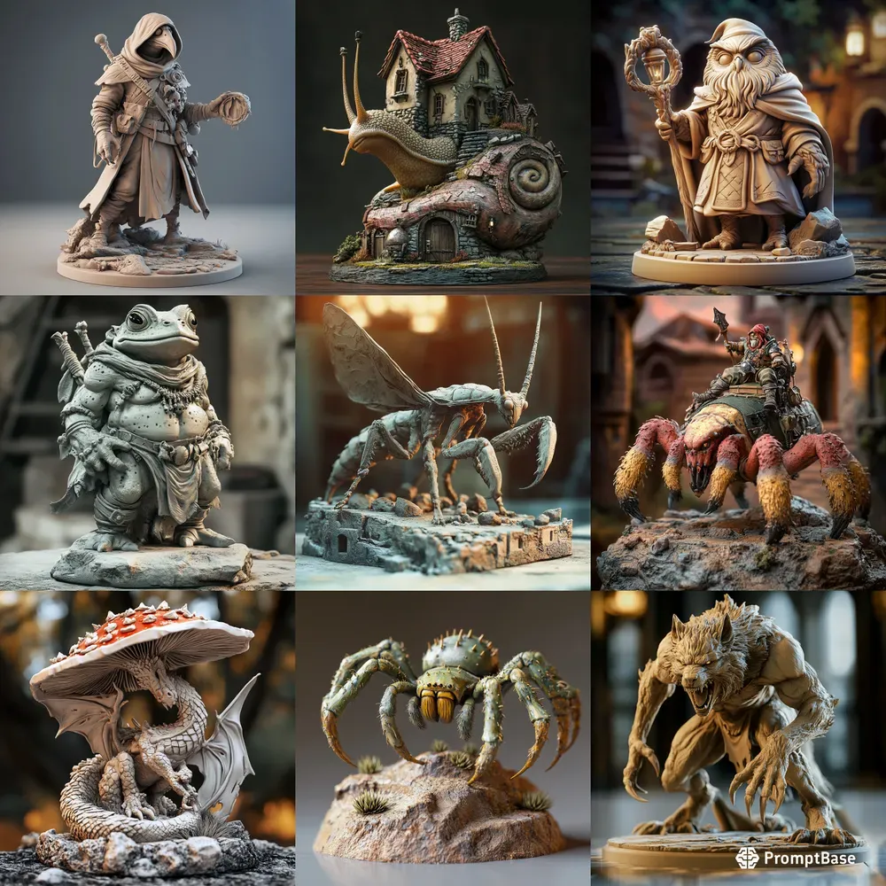 Stylized Miniatures Of Fantasy Creatures Midjourney Prompt | PromptBase