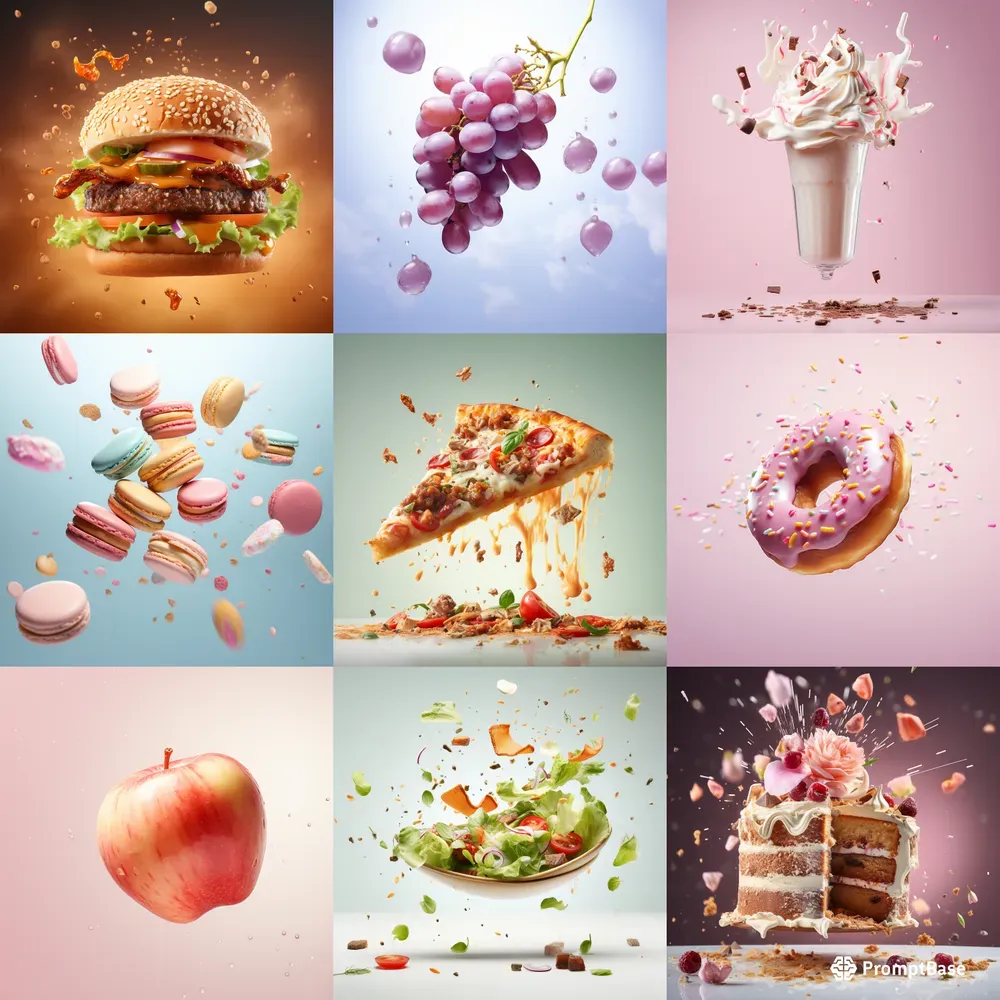 Commercial Flying Food Photography Midjourney Prompt | PromptBase
