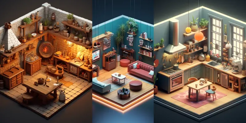 Stylized Isometric Interiors Midjourney Prompt | PromptBase