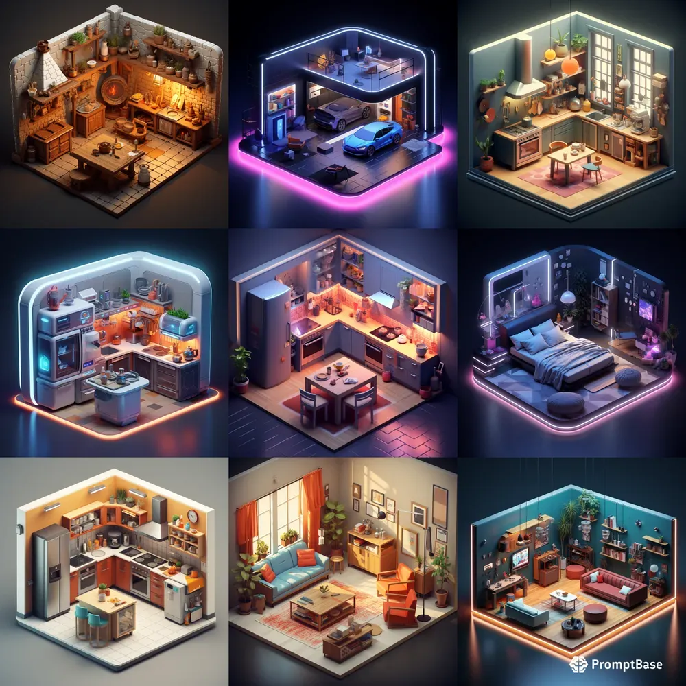 Stylized Isometric Interiors Midjourney Prompt | PromptBase