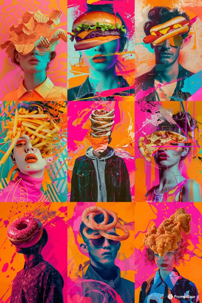 Neon Pop Art Food Posters Midjourney Prompt | PromptBase