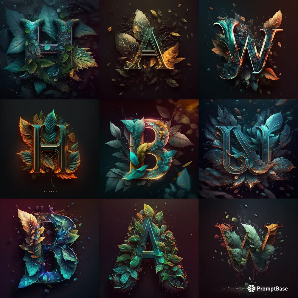 Vibrant Lettering Leaves Logos Midjourney Prompt | PromptBase