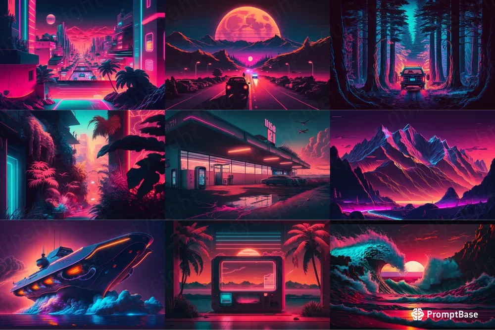 Synthwave Nature Landscapes Midjourney Prompt | PromptBase