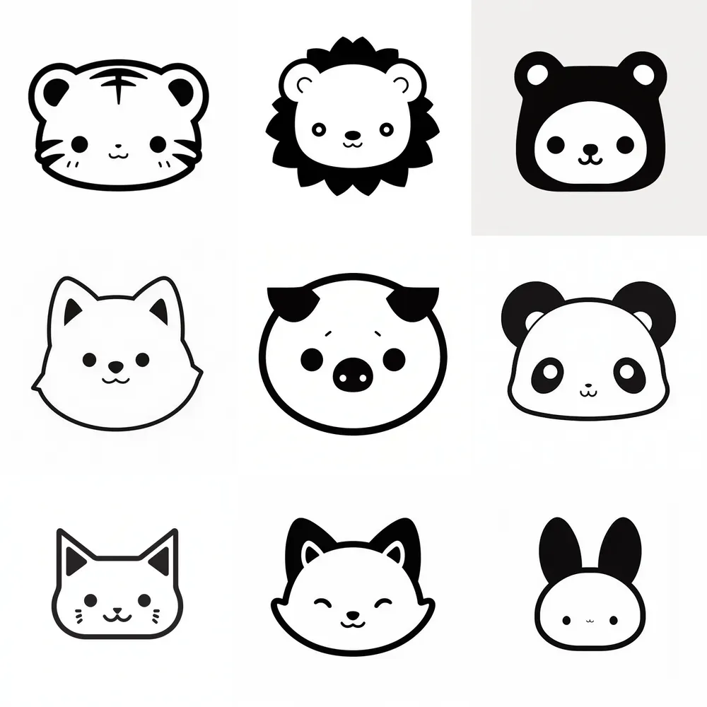 Kawaii Cute Monochrome Animals Line Art Midjourney Prompt | PromptBase