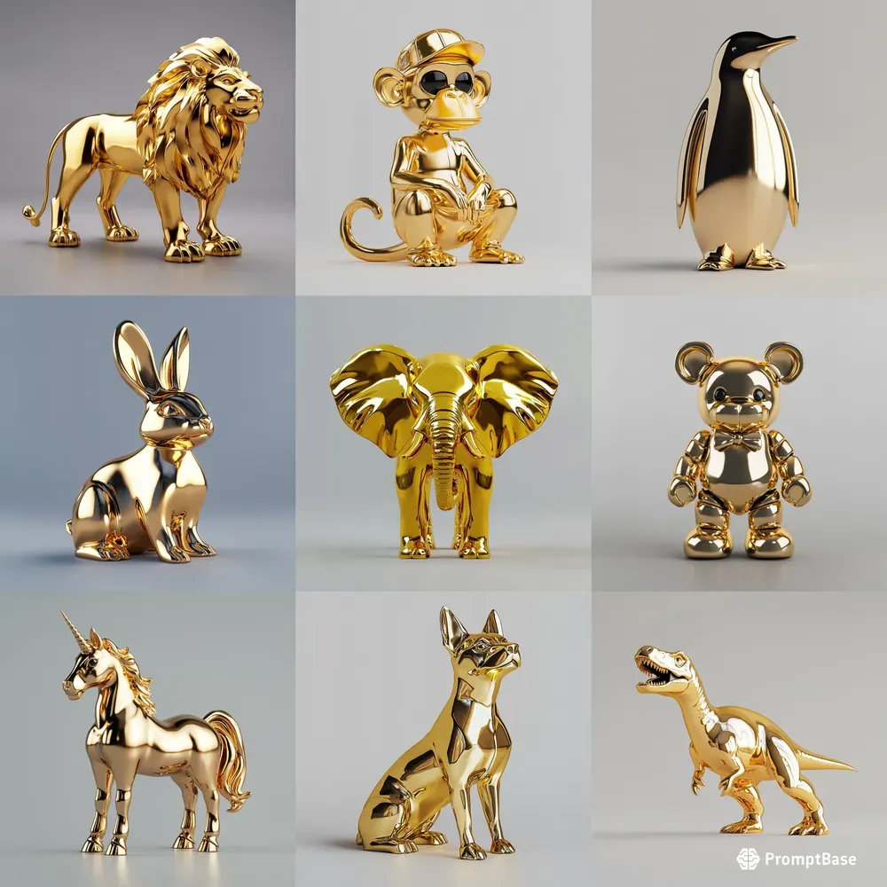 Charming Decorative Gold Animals Midjourney Prompt | PromptBase