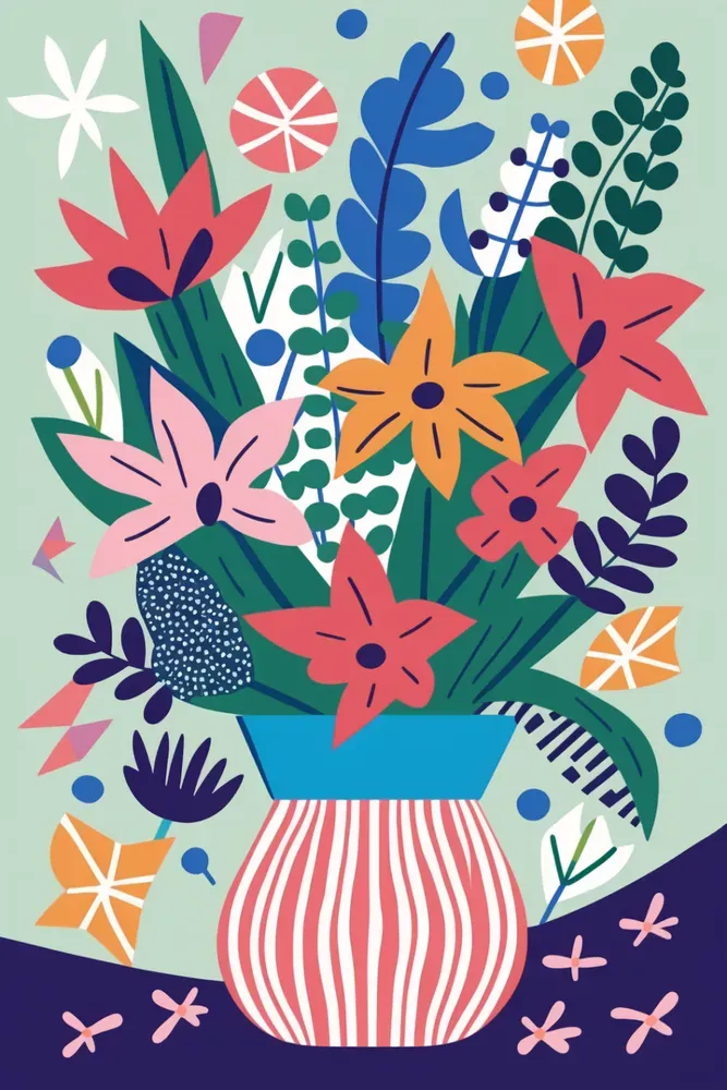 Trendy Vibrant Flowers Art Posters Midjourney Prompt | PromptBase