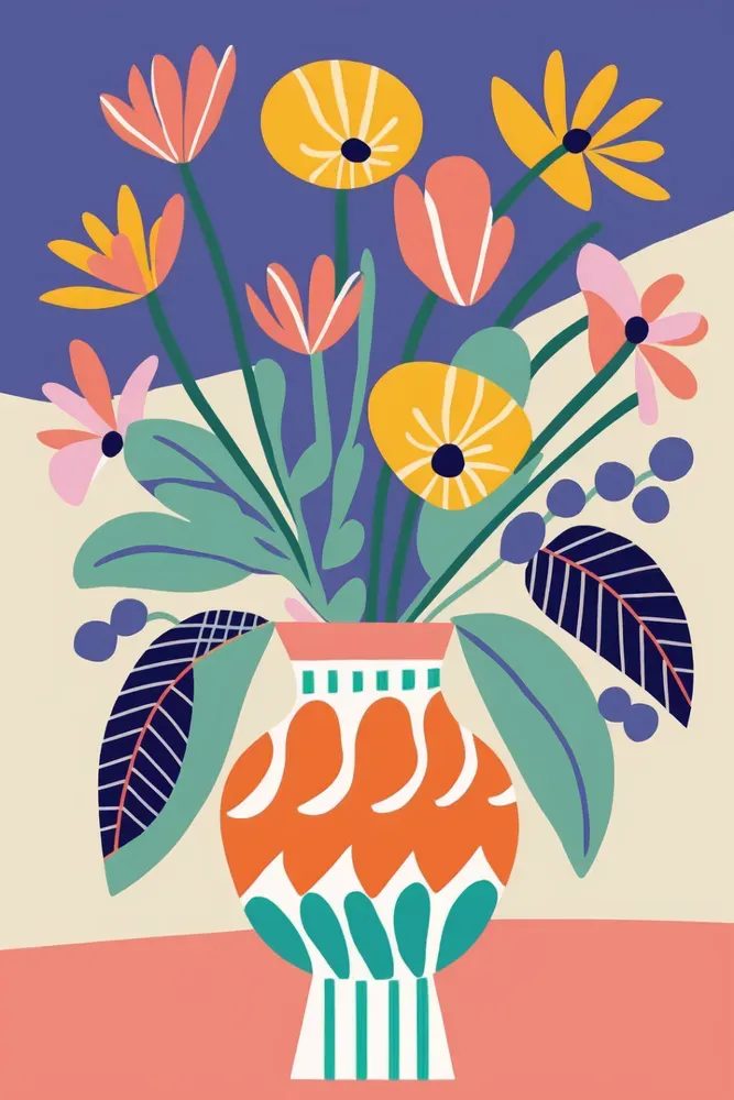 Trendy Vibrant Flowers Art Posters Midjourney Prompt | PromptBase