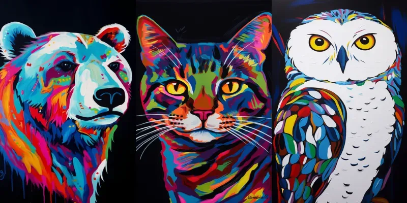 Colorful Animals Art Prints Midjourney Prompt | PromptBase