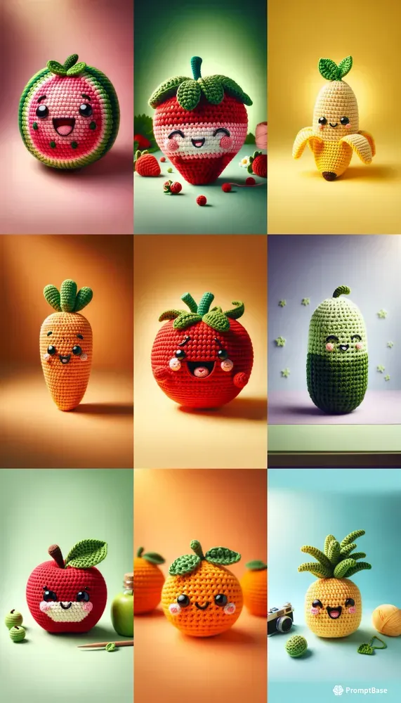 Cute Crocheted Fruit Characters DALL·E Prompt | PromptBase