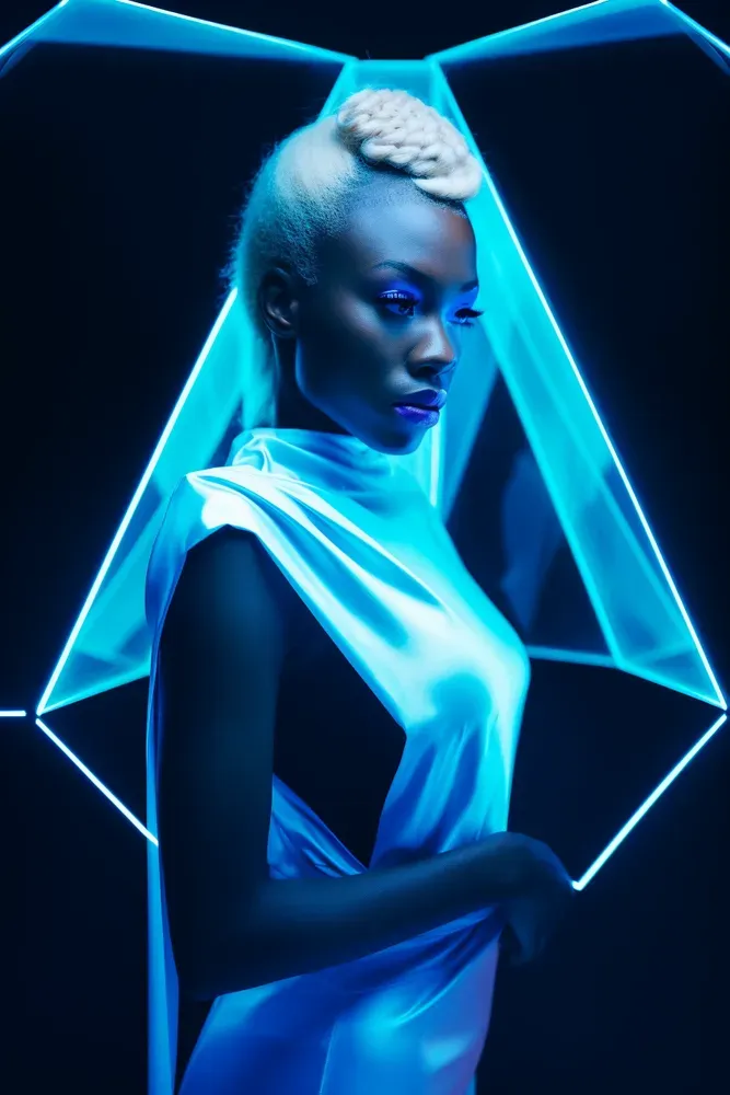 Stock Futuristic Fashion Neon Models Midjourney Prompt | PromptBase