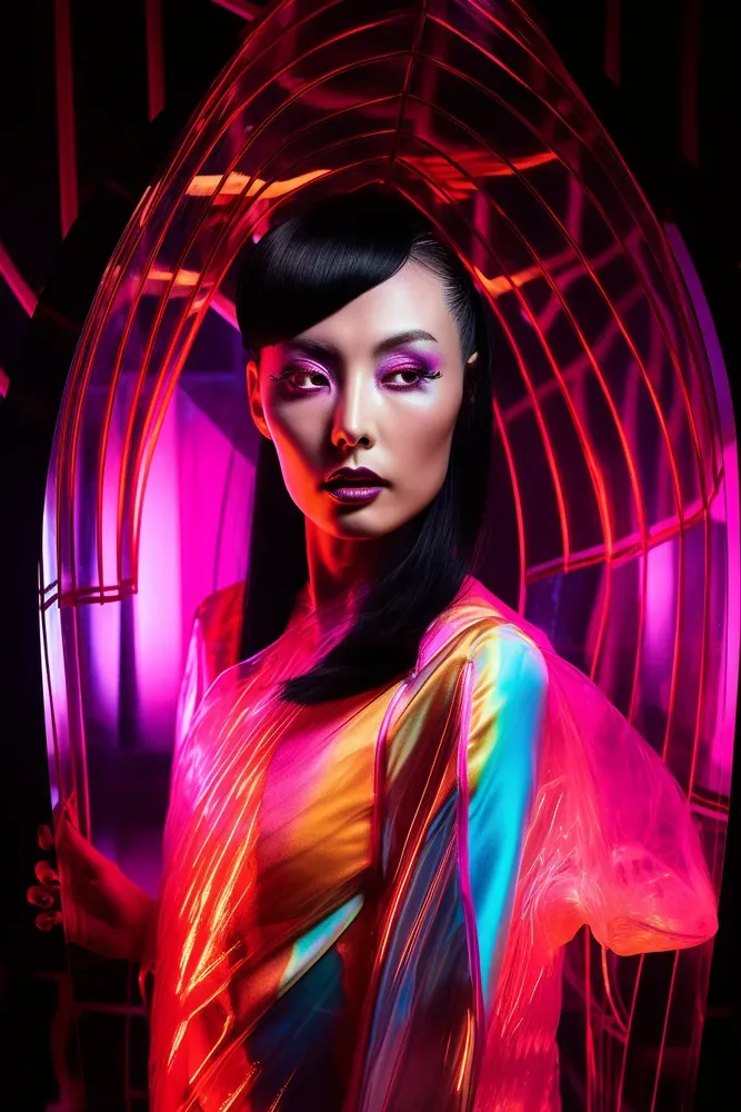 Stock Futuristic Fashion Neon Models Midjourney Prompt | PromptBase