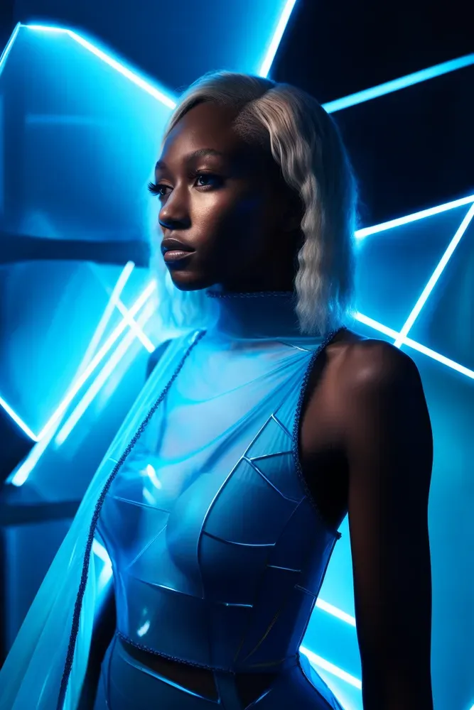 Stock Futuristic Fashion Neon Models Midjourney Prompt | PromptBase