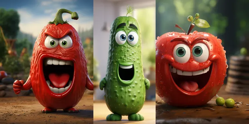 Spicy Toon Pixar Style Fruits And Veggies Midjourney Prompt Promptbase