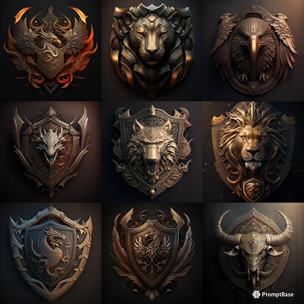 Ancient Animal Battle Crests Midjourney Prompt | PromptBase