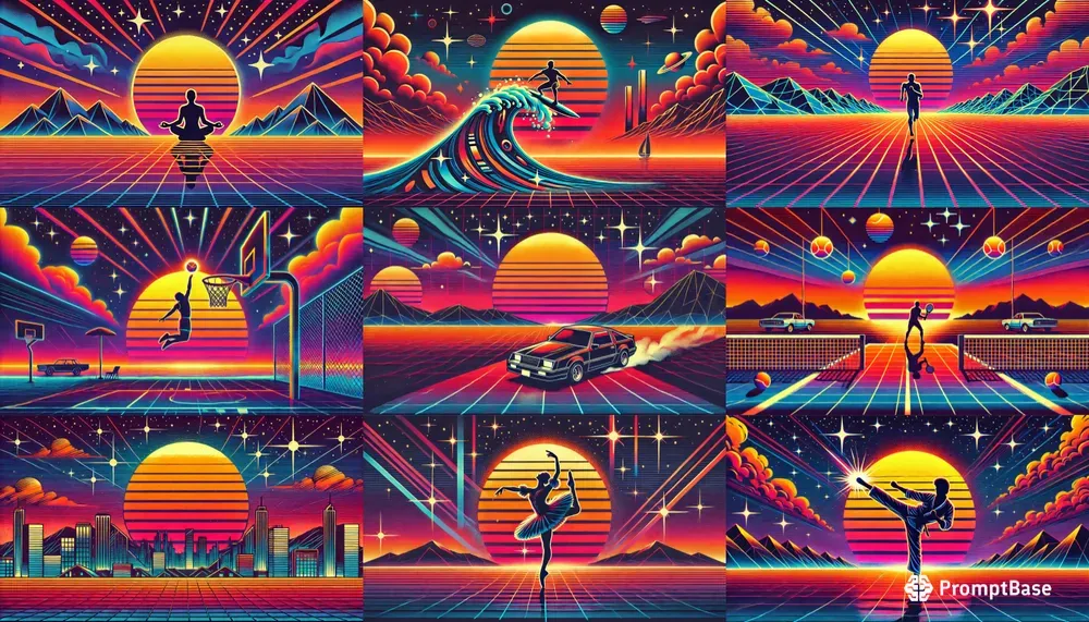 Neon 80s Retro Vector Art DALL·E Prompt | PromptBase