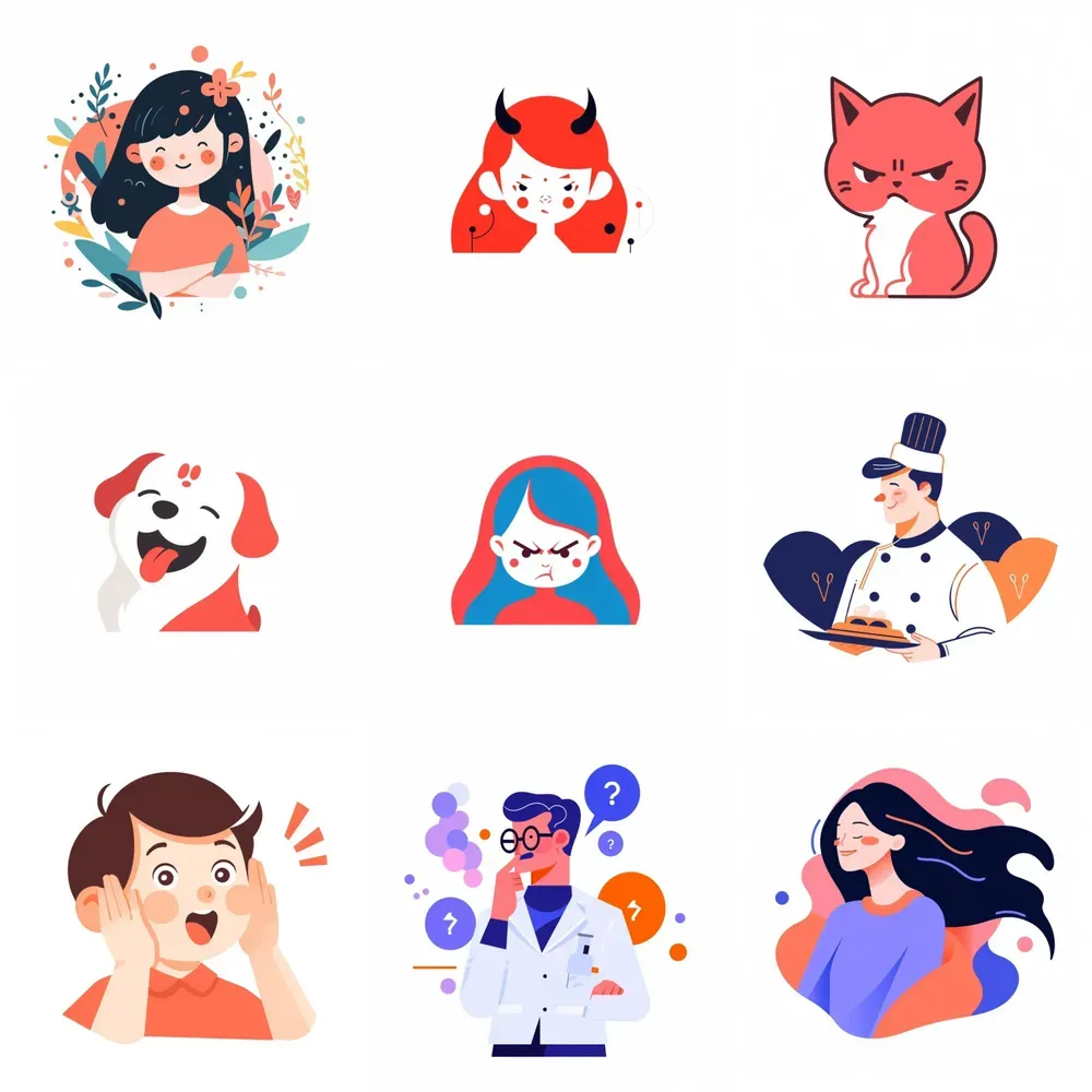 Flat Emoji Vector Icons And Stickers Midjourney Prompt | PromptBase