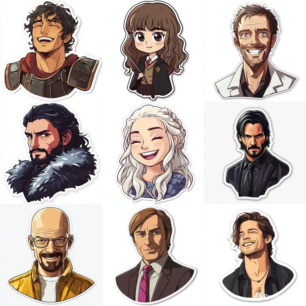Stickers From Famous Characters Midjourney Prompt | PromptBase