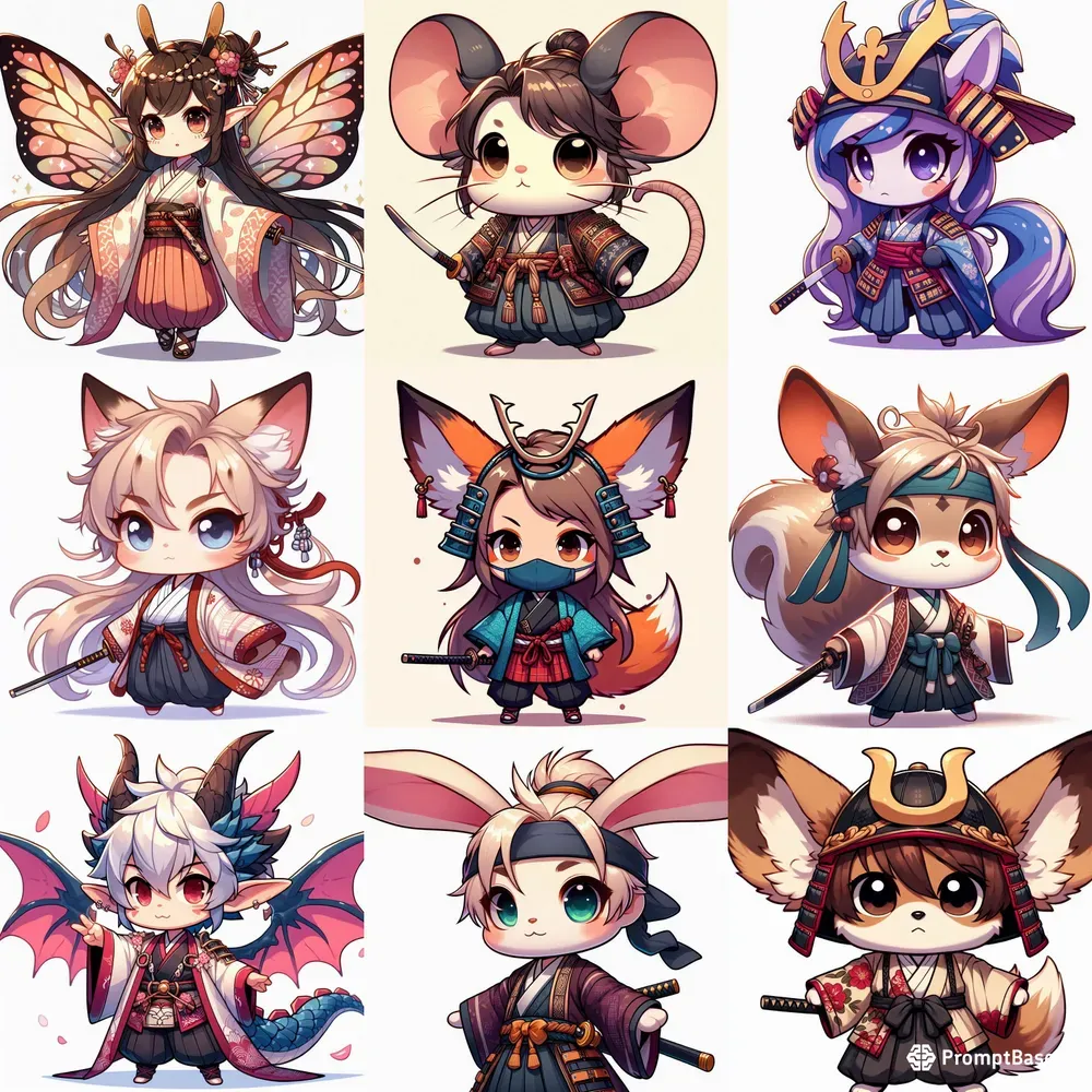 Cute Chibis Dressed In Samurai Clothes DALL·E Prompt | PromptBase