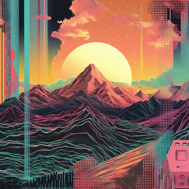 Glitchwave Retro Collage Album Covers Midjourney Prompt | PromptBase