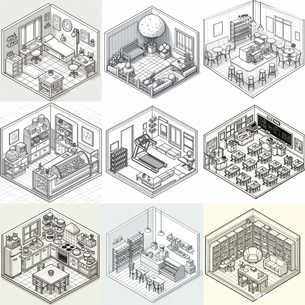 Isometric Line Art Coloring Pages DALL·E Prompt | PromptBase