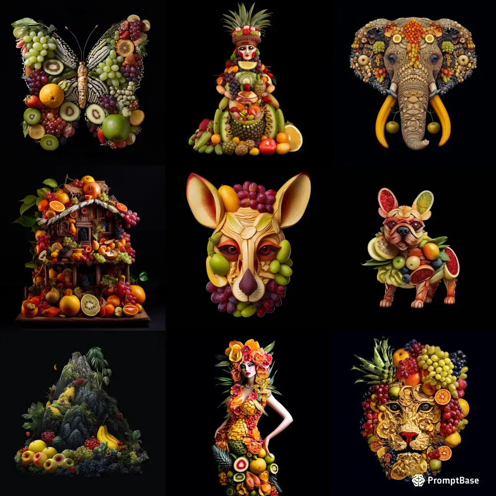 Photorealistic Fruit Collages Midjourney Prompt | PromptBase