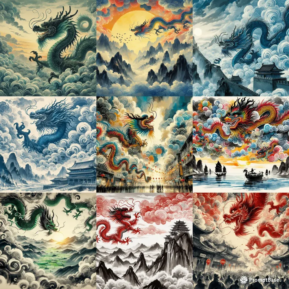 Ink Dragon Dances DALL·E Prompt | PromptBase