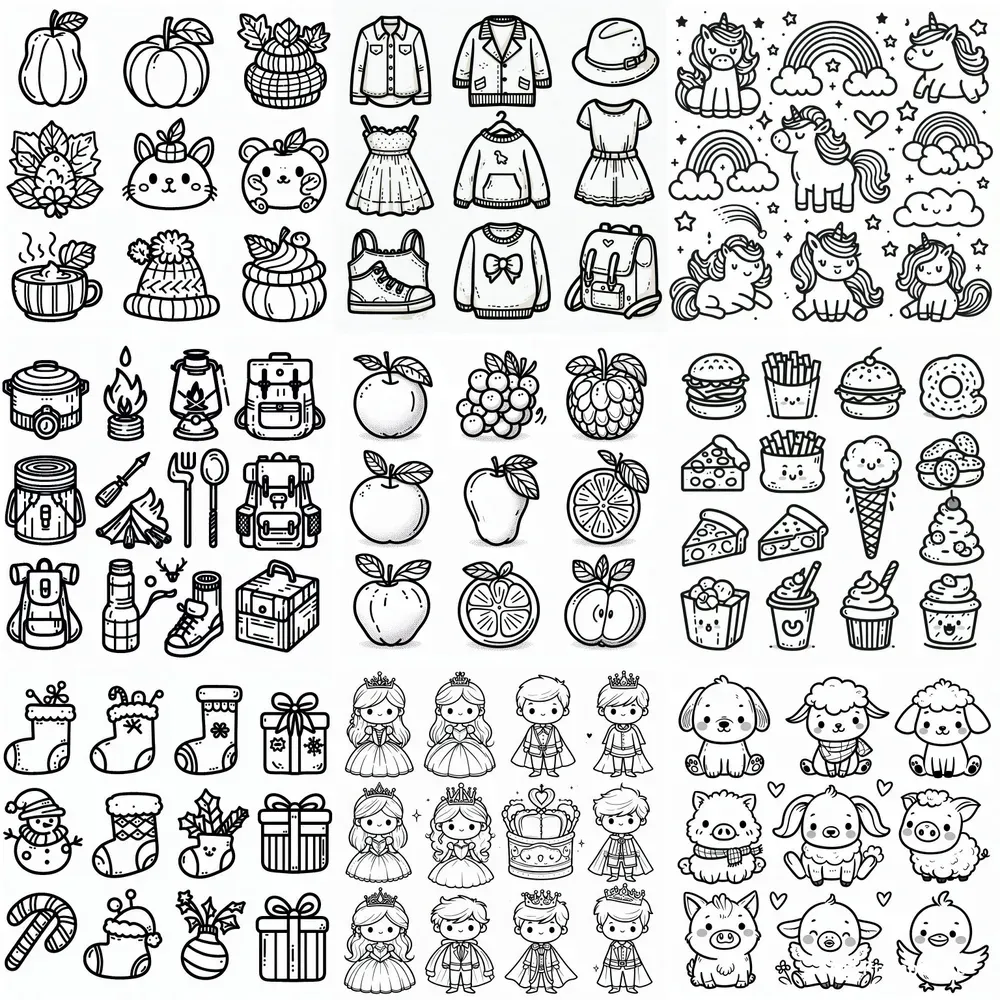 Simple Items Coloring Book Pages DALL·E Prompt | PromptBase