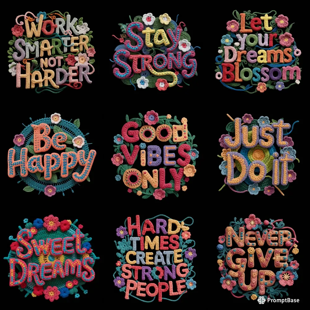 Colorful Crochet Typography Midjourney Prompt | PromptBase