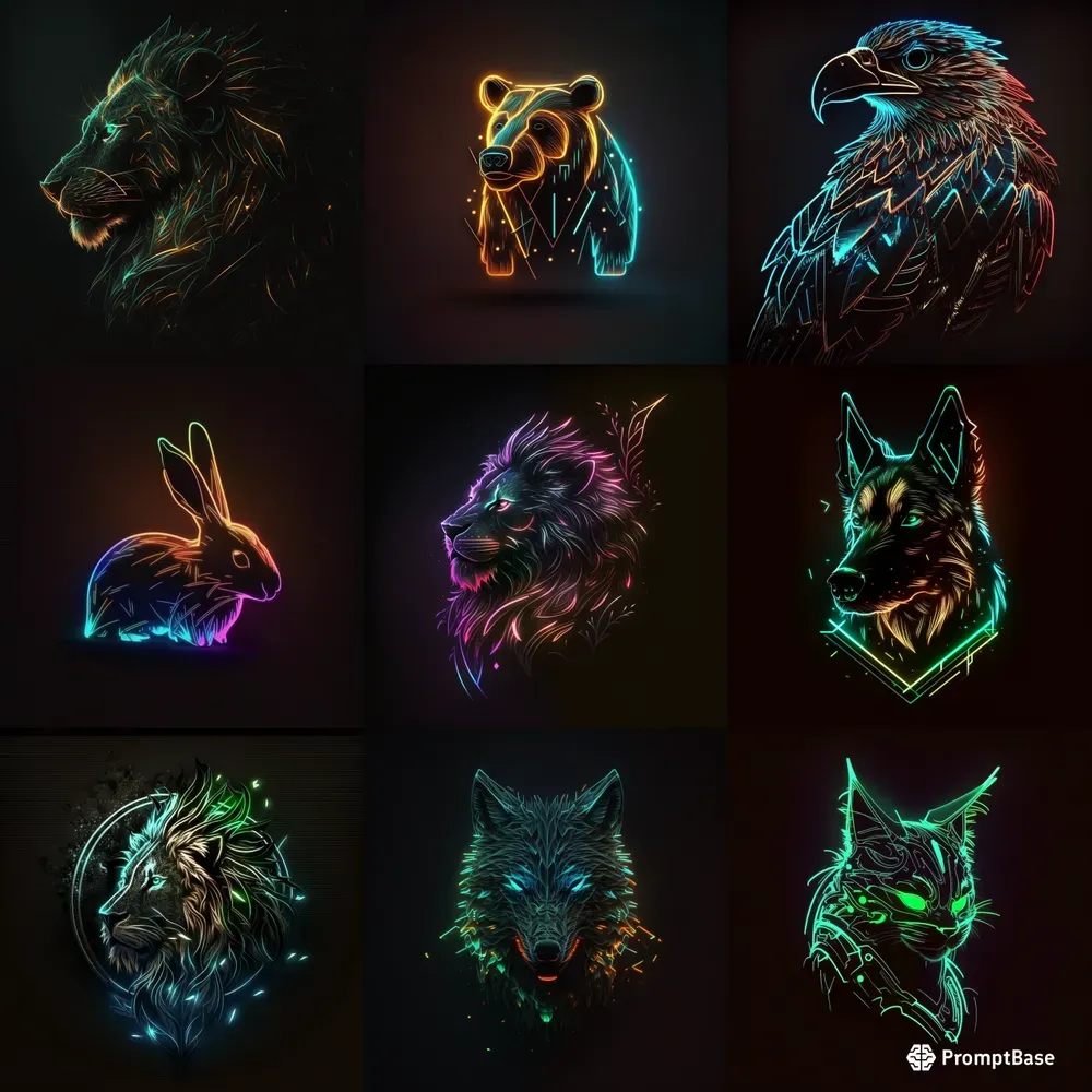 Minimalistic Neon Animals Logos Midjourney Prompt | PromptBase
