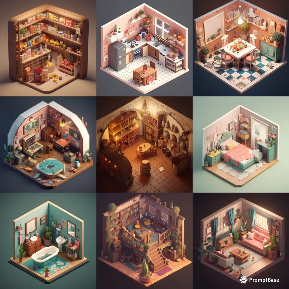 Isometric 3D Room Game Assets Midjourney Prompt | PromptBase