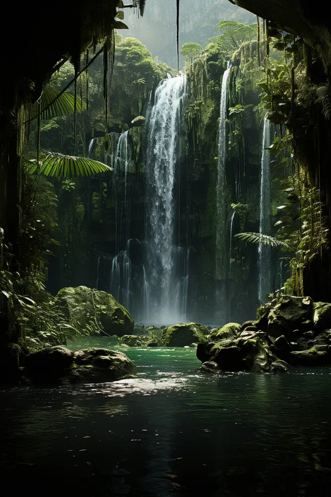 Waterfalls With Colors Midjourney Prompt | PromptBase